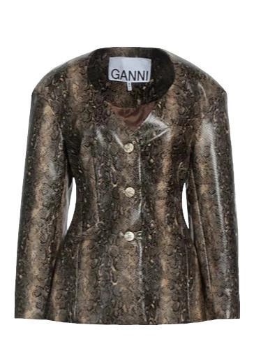 GANNI Single-breasted Snakeskin Print Blazer - Black
