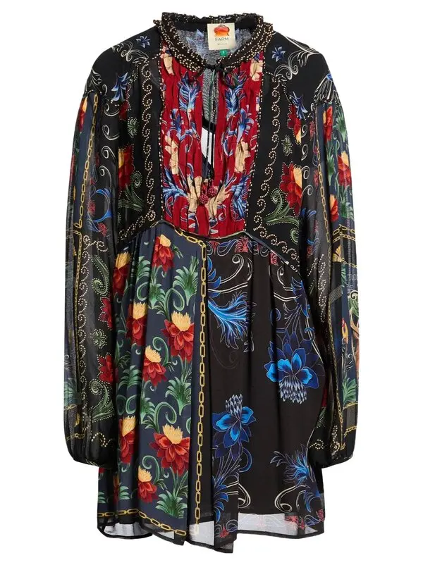 Farm Rio Long Sleeved Printed Dress - Black