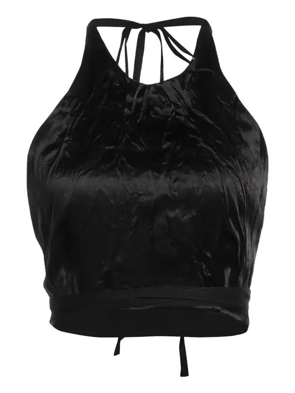 Sportmax Satin Halter Backless Cropped Top - Black