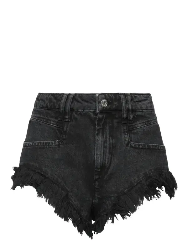 Isabel Marant Étoile High Waisted Frayed Denim Shorts - Black
