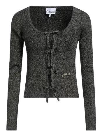 GANNI Metallic Embroidered Logo Cardigan - Black