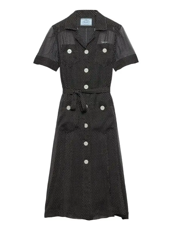 Prada Polka Dot Silk Chiffon Shirt Dress - Black