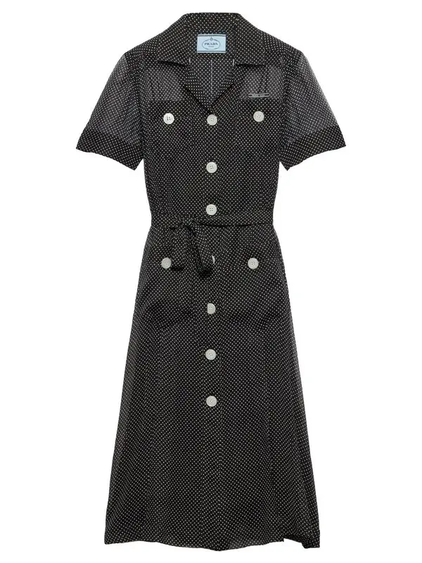 Prada Polka Dot Silk Chiffon Shirt Dress - Black