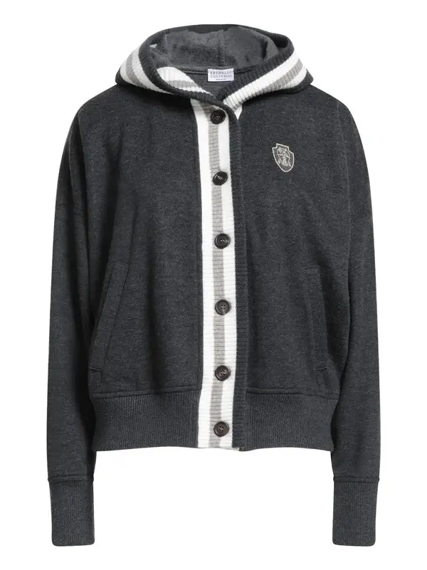Brunello Cucinelli Hooded Knitwear With Logo Detail - Black