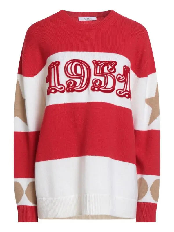 Max Mara Striped Knit Sweater With Embellished Detail - Red