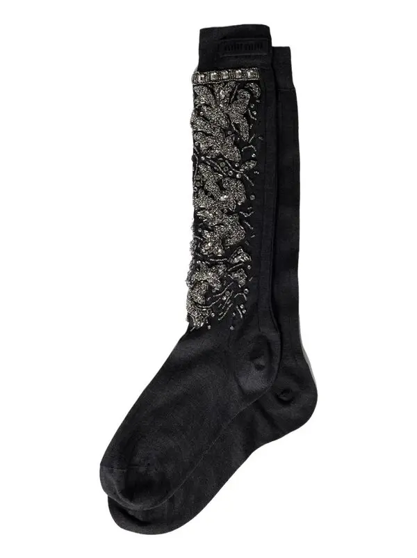 Miu Miu Embellished Ribbed Socks - Black