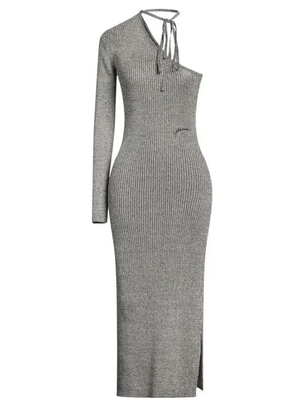 GANNI One-shoulder Metallic Knit Midi Dress - Gray