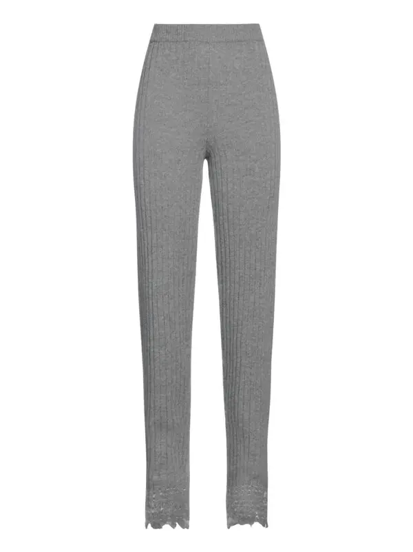 Marni Ribbed Wool Pants With Embellished Cuffs - Gray