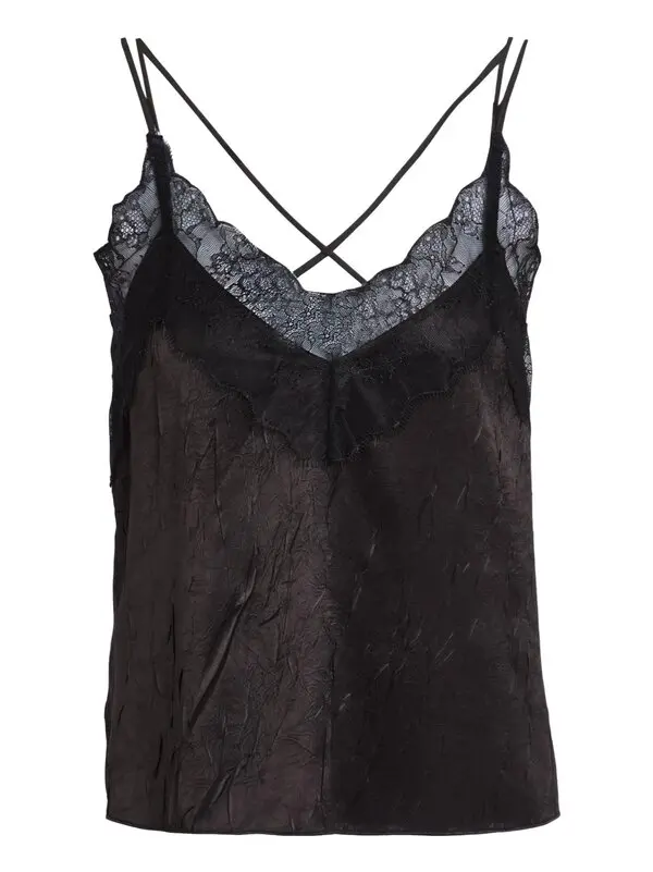 MAXCO. Lace Trimmed V-neck Camisole - Black