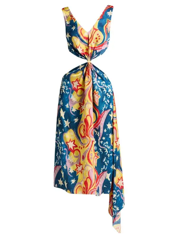 Marni Printed Sleeveless Plunge Neck Dress - Blue