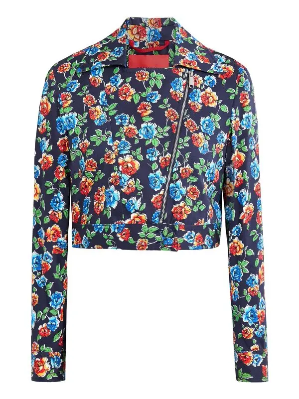 MAXCO. Floral Print Biker Jacket - Black