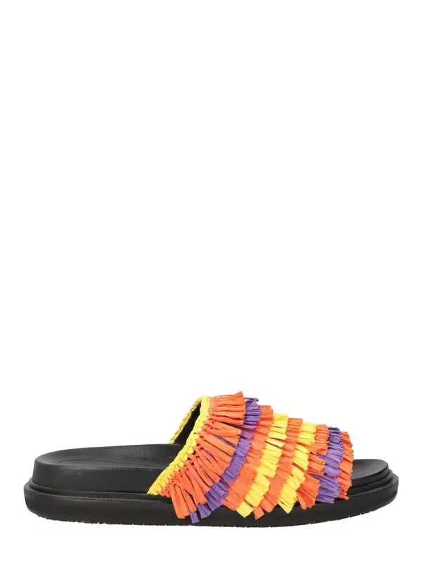Marni Striped Slide Sandals With Faux Raffia Embellishment - Multicolor