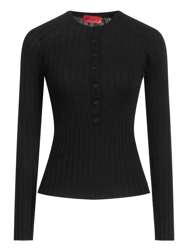 MAXCO. Max&co. Ribbed-knit Long-sleeve Jumper - Black