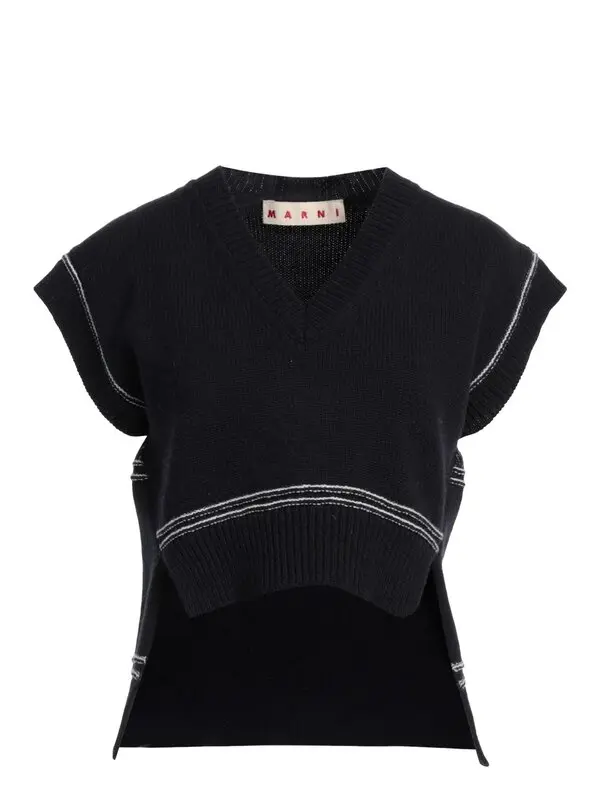 Marni Two-tone Wool Knit V-neck Sleeveless Top - Black