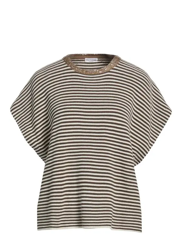 Brunello Cucinelli Striped Short Sleeve Knit Top - Multicolor