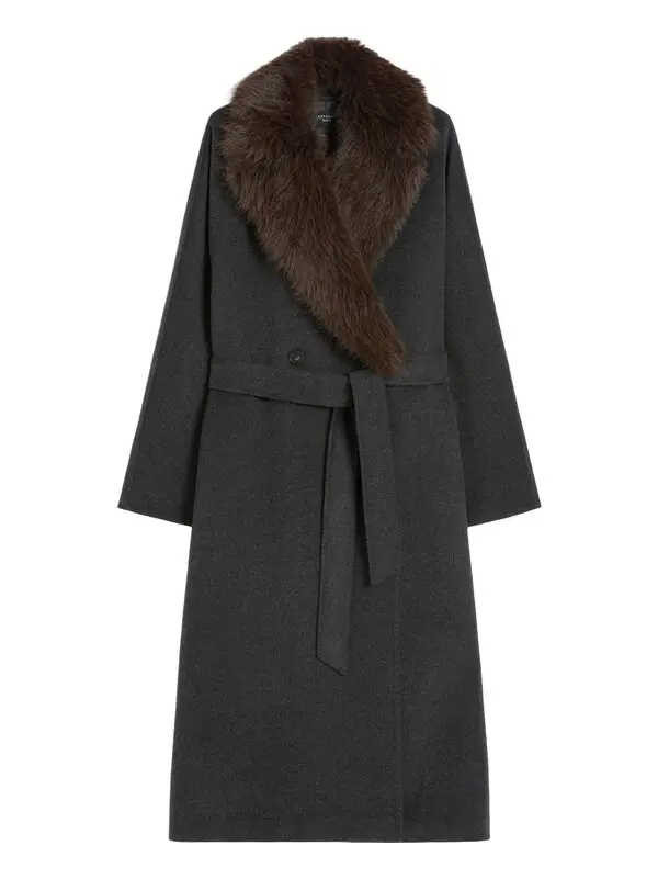 Max Mara Midi Wrap Coat With Removable Collar - Dark Gray