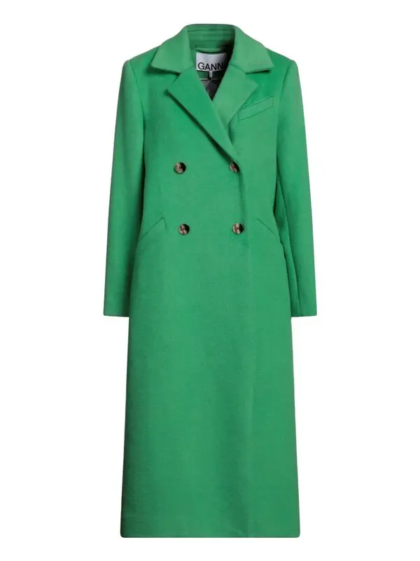 GANNI Double-breasted Woolen Coat - Green