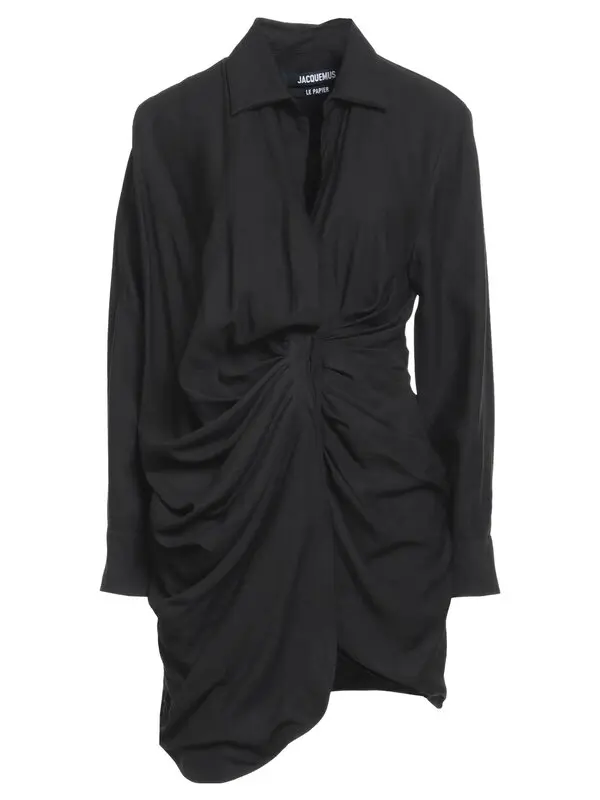 Jacquemus Long Sleeve Gathered Midi Dress - Black