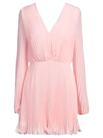 Max Mara Pleated Deep V-neck Long Sleeve Dress - Pink