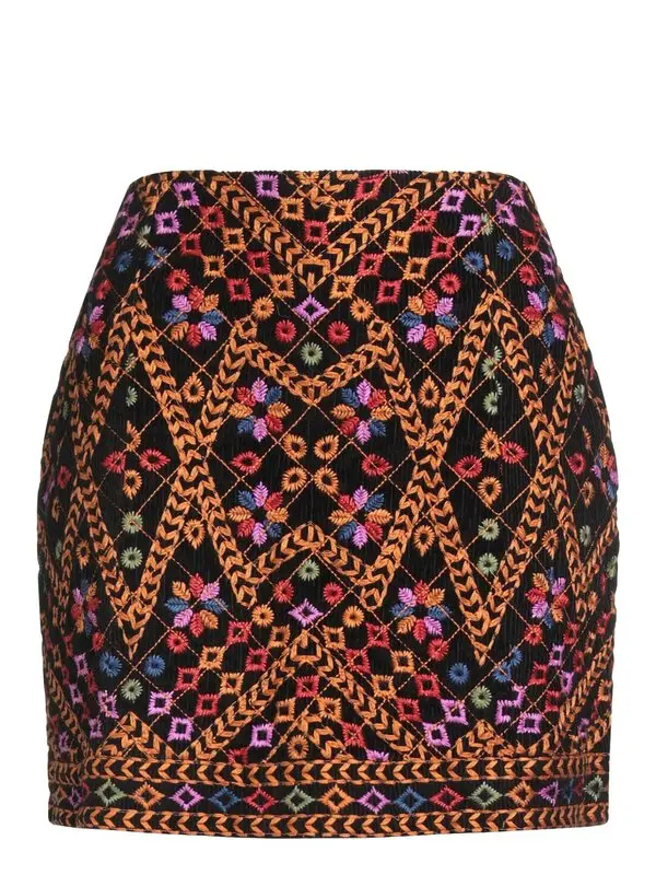 Farm Rio Embroidered Midi Skirt - Brown