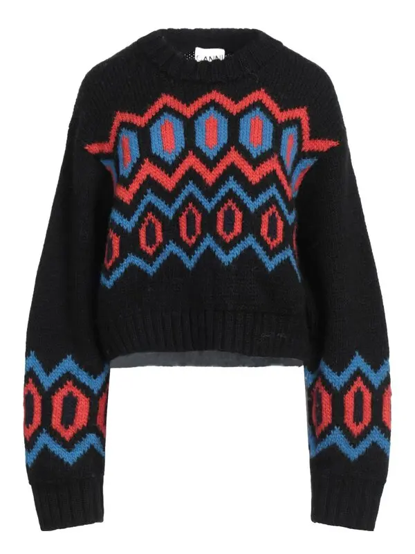 GANNI Multicolor Wool Knit Sweater - Black