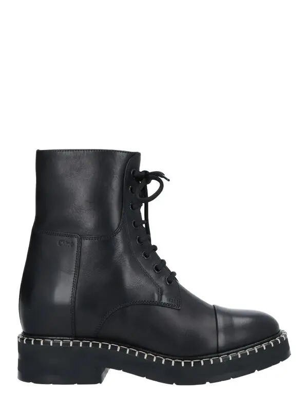 Chloé Leather Ankle Boots With Lace-up And Zip Fastening - Black