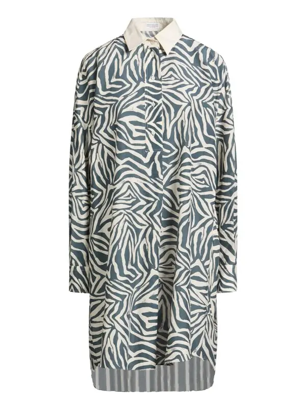 Brunello Cucinelli Zebra-print Long Sleeve Shirt Dress - Multicolor