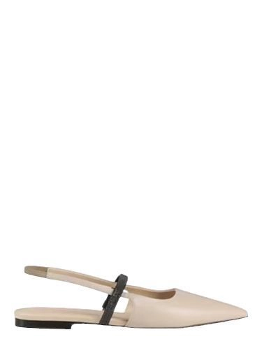 Brunello Cucinelli Leather Slingback Ballet Flats - Nude