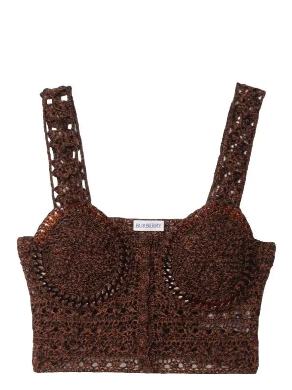 Burberry Cropped Crochet Cotton Top - Black/red