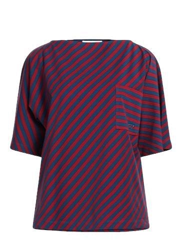 Tory Burch Striped Short-sleeve T-shirt With Chest Pocket - Red