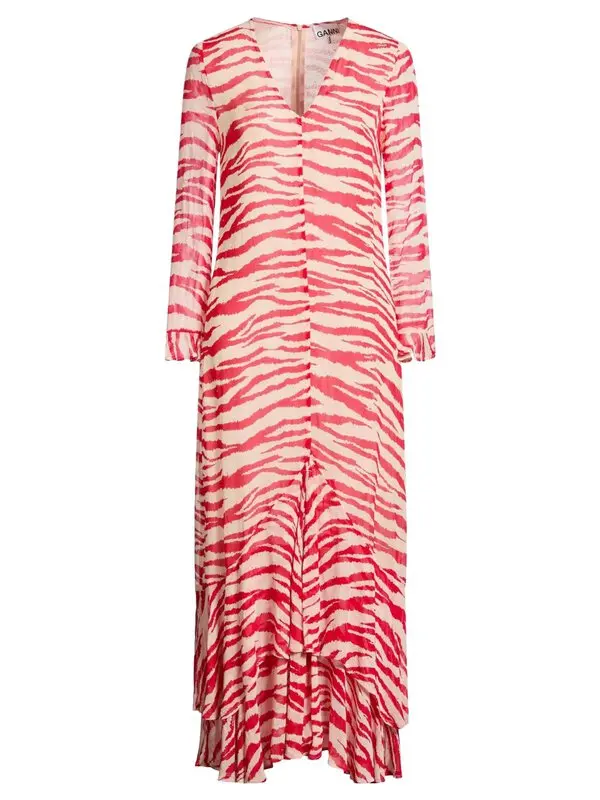 GANNI Two-tone Zebra Print V-neck Maxi Dress - Nude