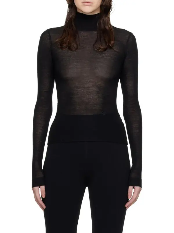 Nanushka Semi-sheer Merino Knit High Neck Top - Black