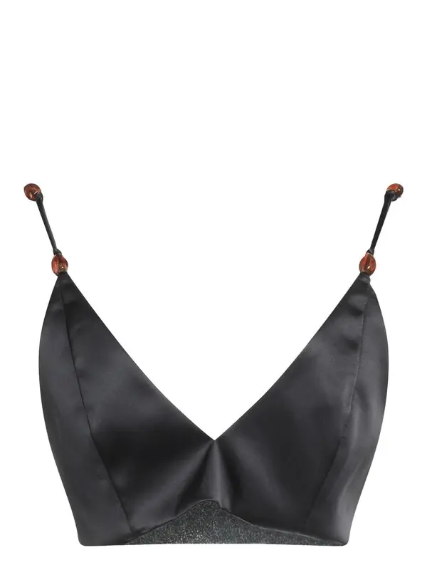 GANNI Sleeveless Crop Top With Appliqus And Beads - Black