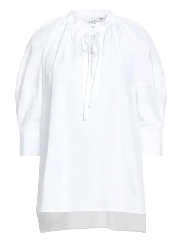 Max Mara Tie-neck Blouse With Three-quarter Sleeves And Side Slit Hem - White