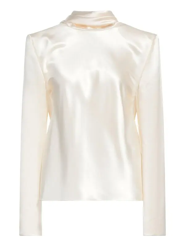 Saint Laurent Silk High Neck Long Sleeve Top With Draped Back - White
