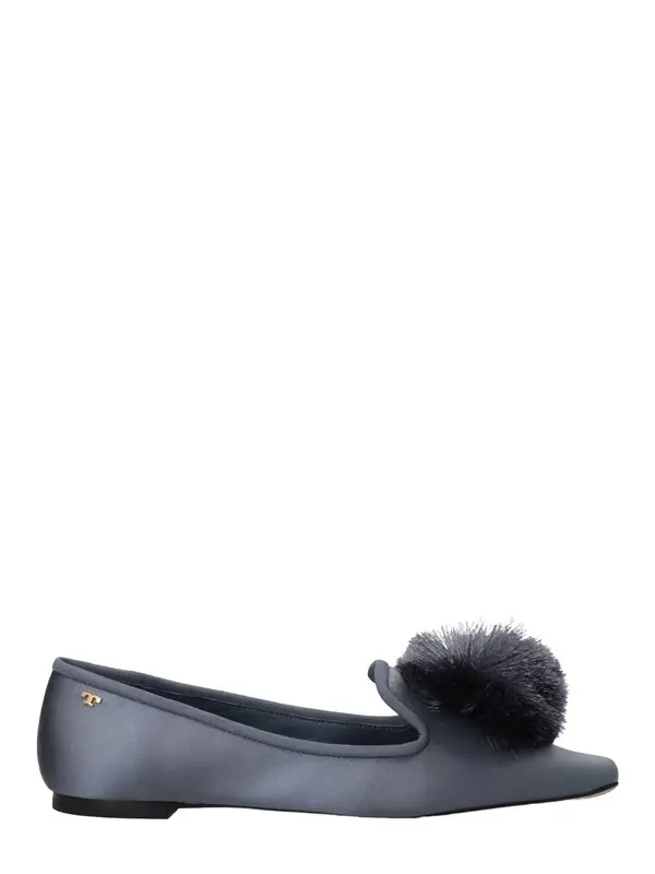 Tory Burch Satin Slippers With Pom-pom Detail - Black