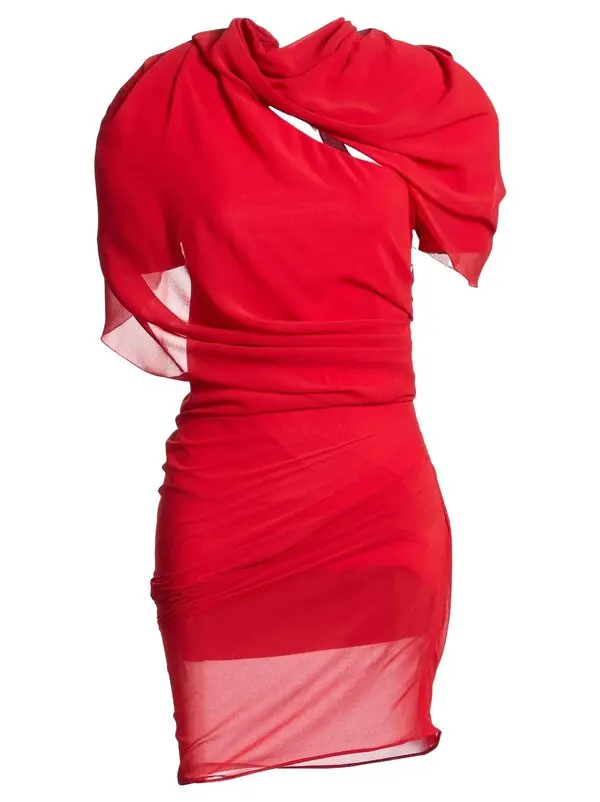 Jacquemus Draped Georgette Dress With Cutout Detail - Red