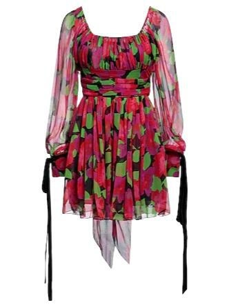 Saint Laurent Floral Print Chiffon Mini Dress - Red
