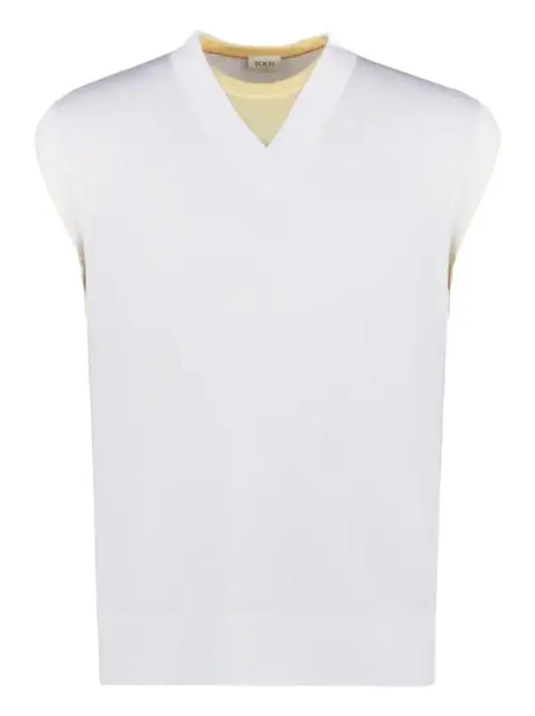 TOD'S Short-sleeved Knitted T-shirt With V-neck Vest Overlay - White