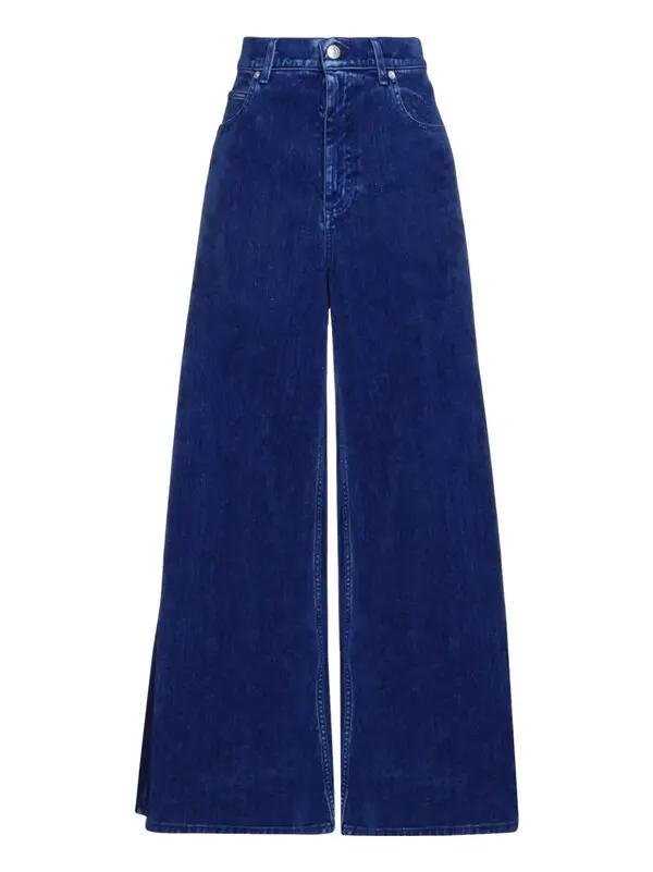 Marni Wide-leg Trousers With Velvet And Leather Trims - Blue