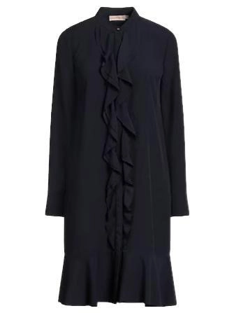 Tory Burch Midi Dress With Ruffled Hem And Stand Collar - Black