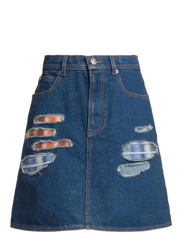 Marni Denim Flared Skirt With Appliqués - Blue