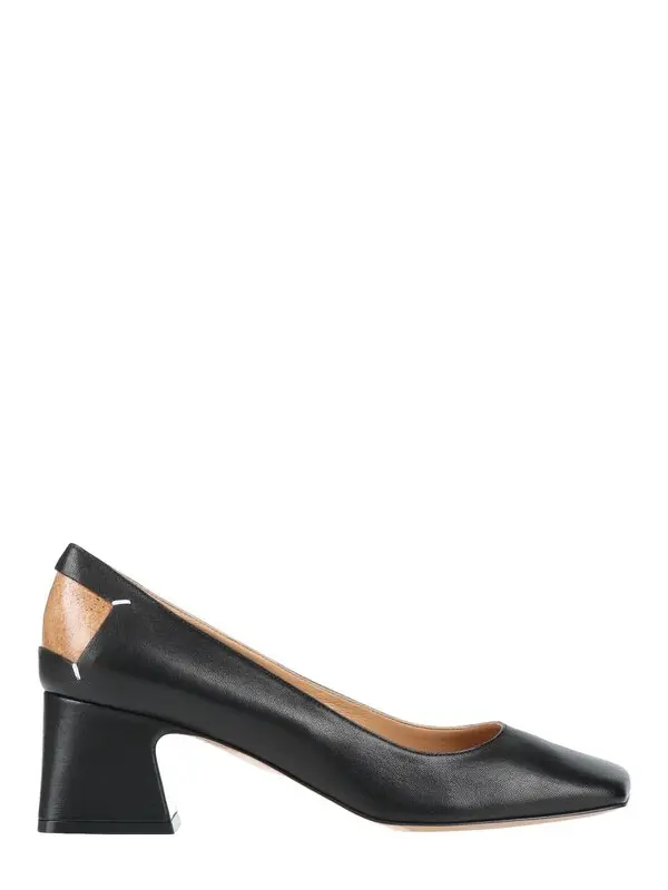 MAISON MARGIELA Two-tone Square Toe Block Heel Pumps - Black