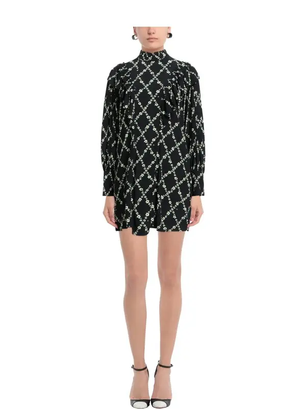 GANNI Floral Print Turtleneck Mini Dress - Black