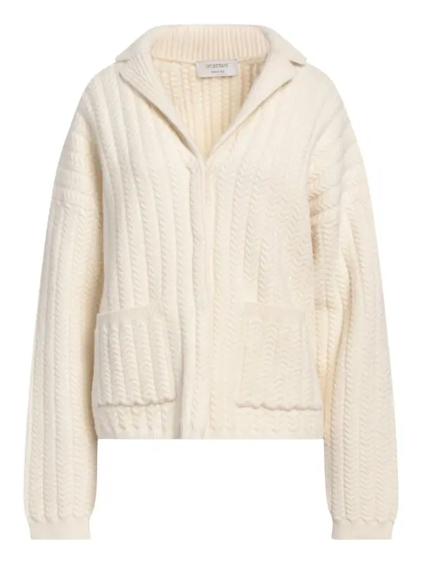 Sportmax Textured Knit Zip-up Coat With Shawl Collar - White