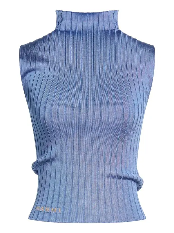 Marni Sleeveless Mock Neck Ribbed Jumper - Blue