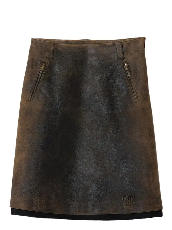 Miu Miu Waxed Suede Leather Skirt - Black