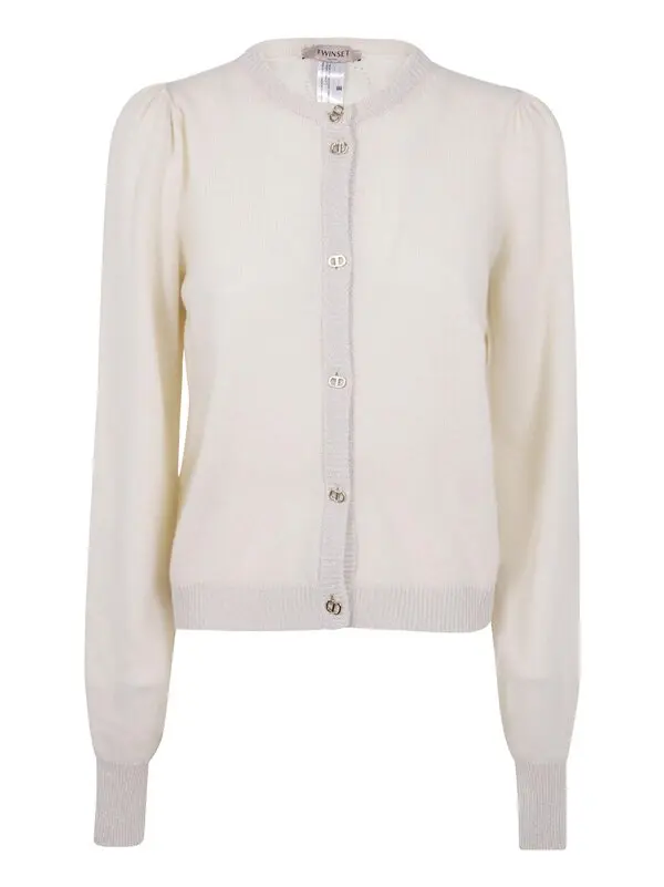 TWINSET Puff-sleeve Button Cardigan - White
