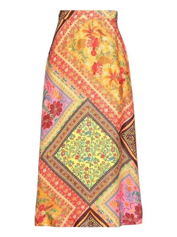 Farm Rio Floral Trumpet Midi Skirt - Multicolor