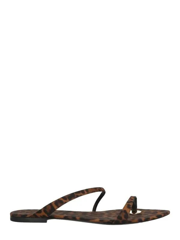 Saint Laurent Leopard Print Woven Flat Sandals - Black